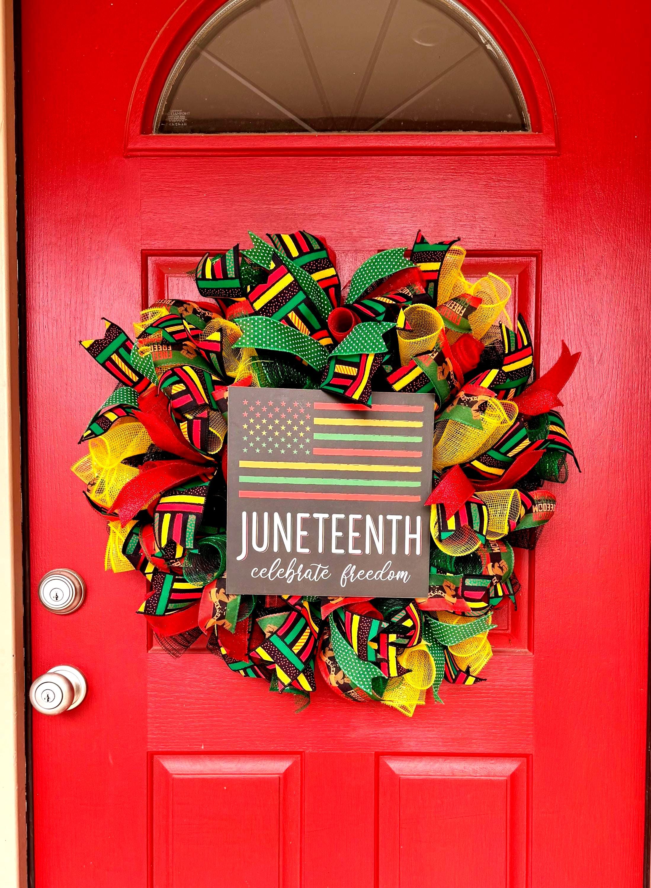 Juneteenth Mesh Wreath, Front Door Decor, Juneteenth Sign - Etsy