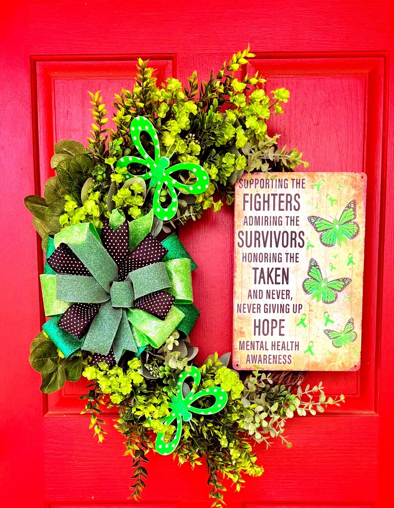 Mental Health Awareness Month Grapevine Wreath, Green, Front Door Decor ...
