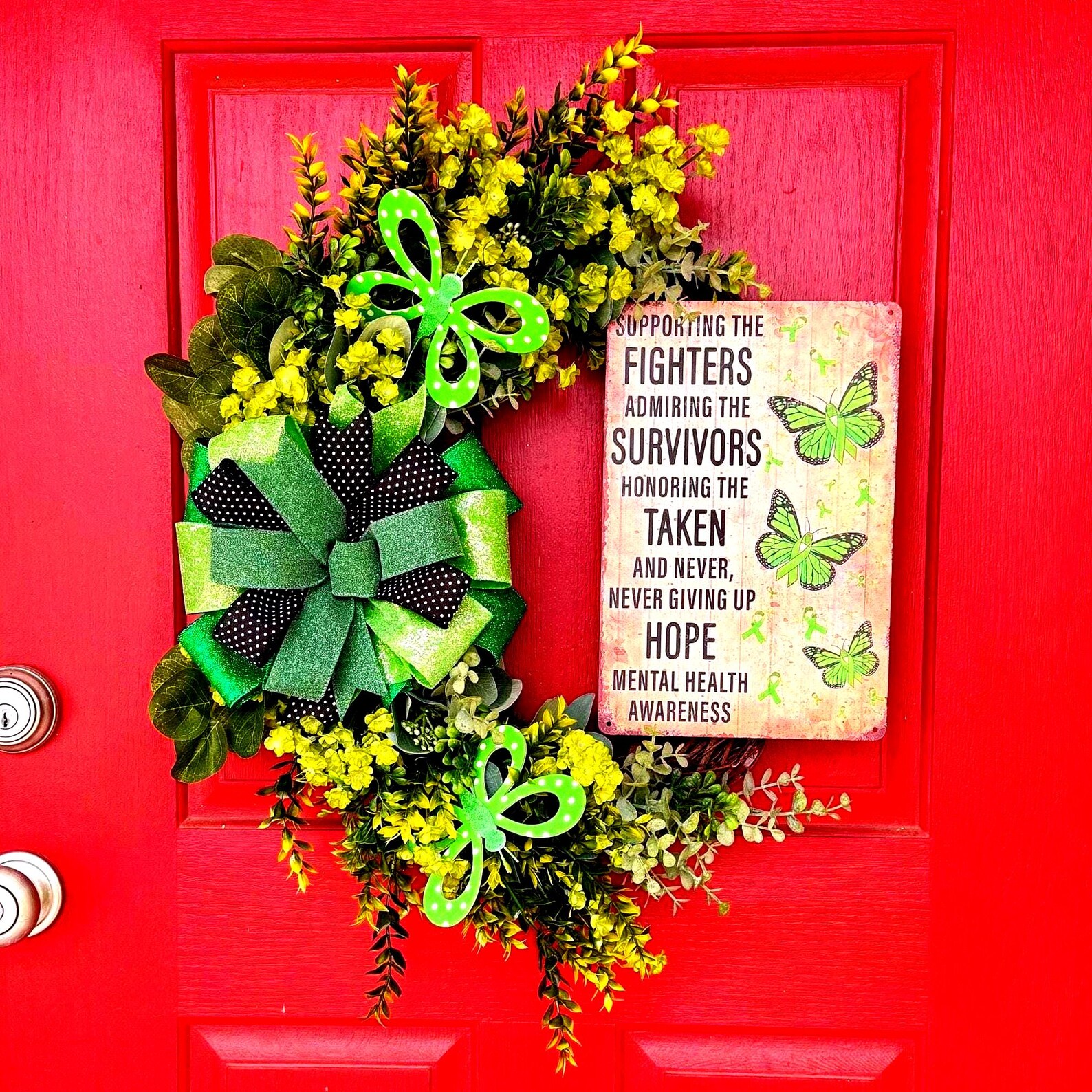 Mental Health Awareness Month Grapevine Wreath, Green, Front Door Decor ...