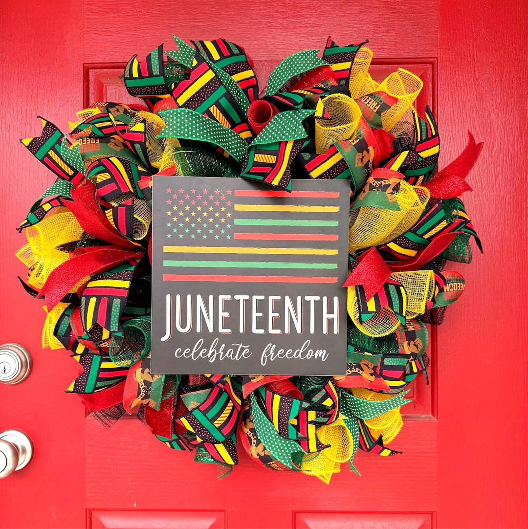 Juneteenth Mesh Wreath, Front Door Decor, Juneteenth Sign - Etsy