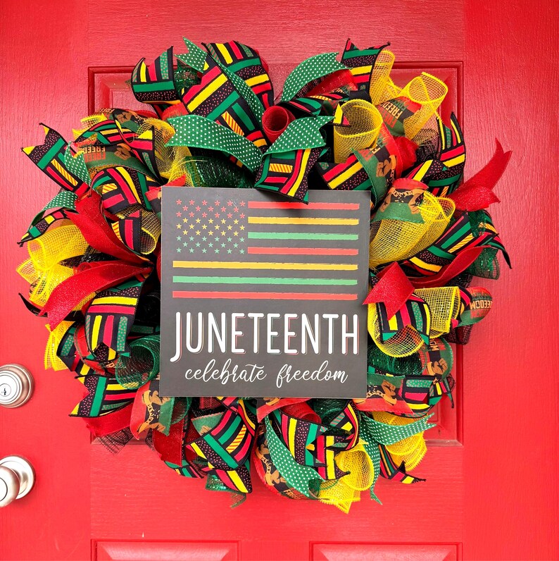 Juneteenth Mesh Wreath, Front Door Decor, Juneteenth Sign - Etsy
