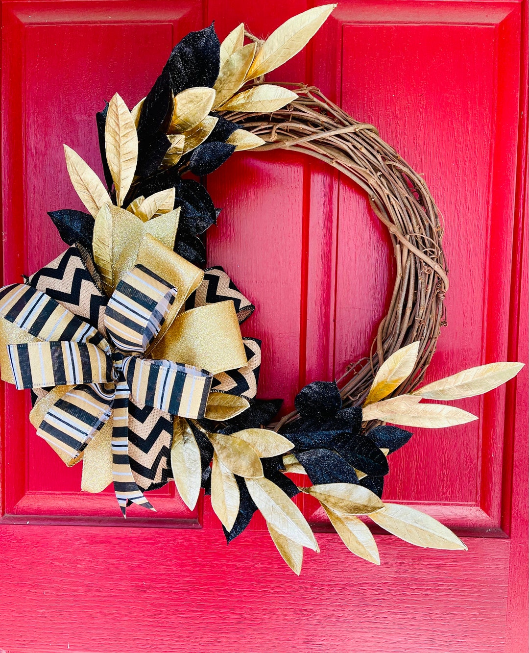 Grapevine Wreath, Black and Gold, Mizzou, Missouri Tigers, Front Door ...