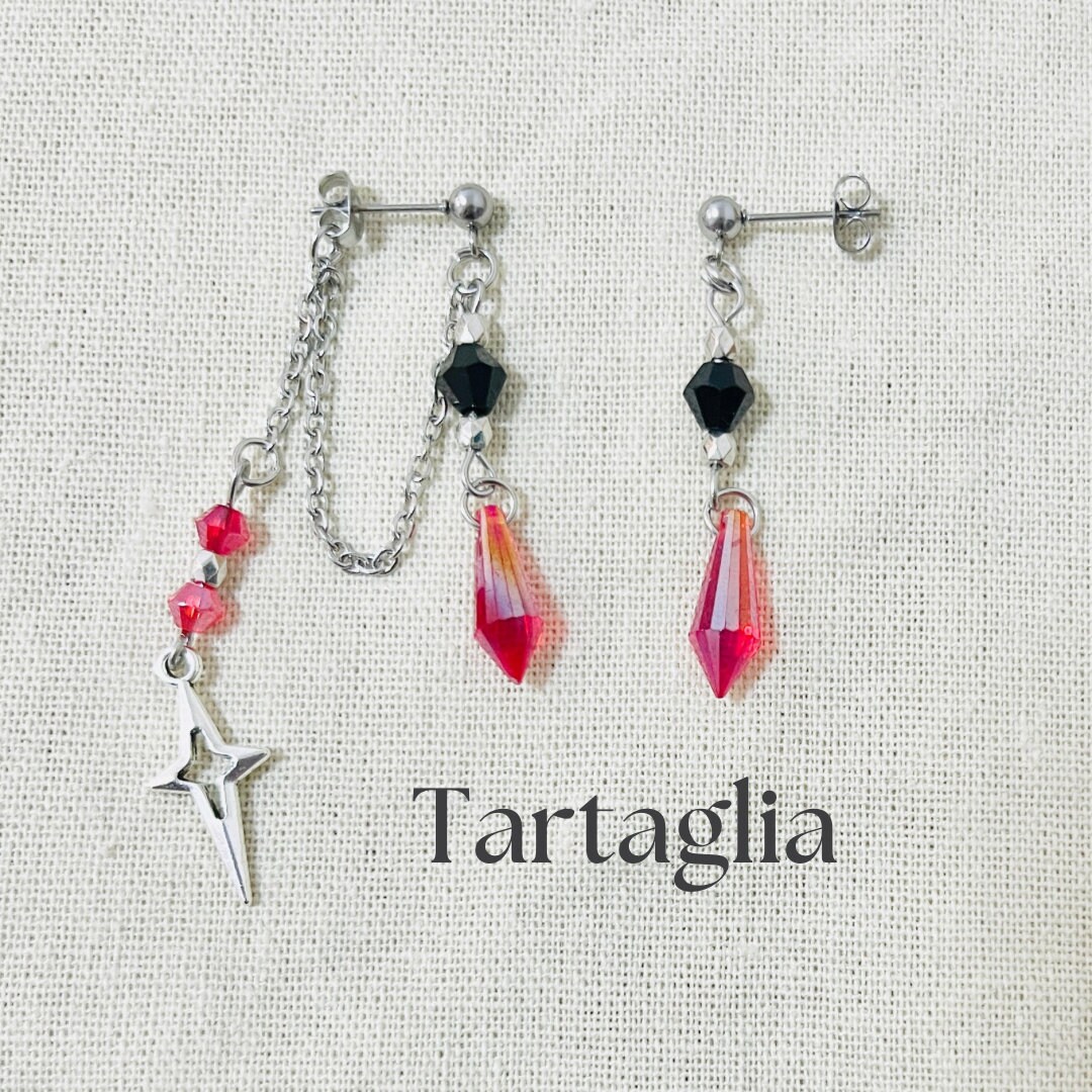 Tartaglia/childe Earrings Genshin Impact Inspired Accessories Red ...