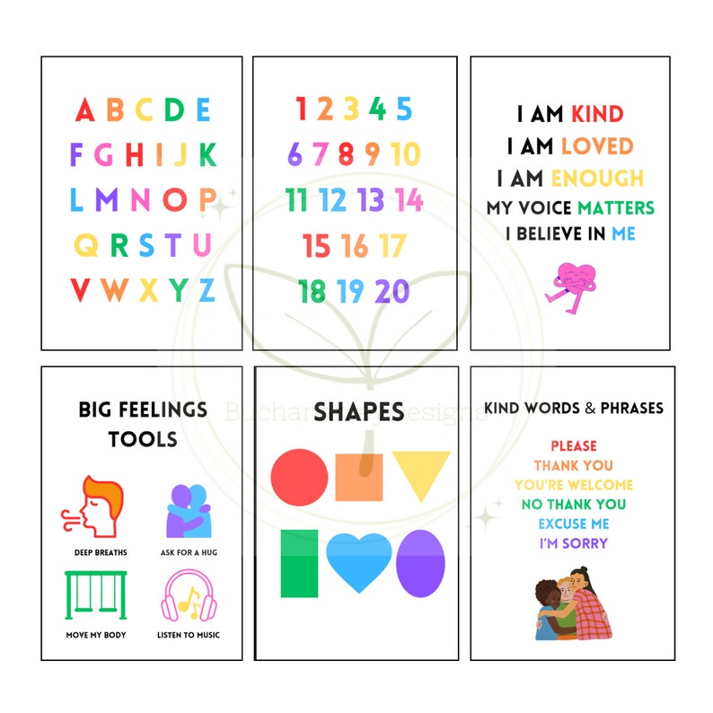 Educational Poster Bundle for Classroom and Playroom - Rainbow - Etsy