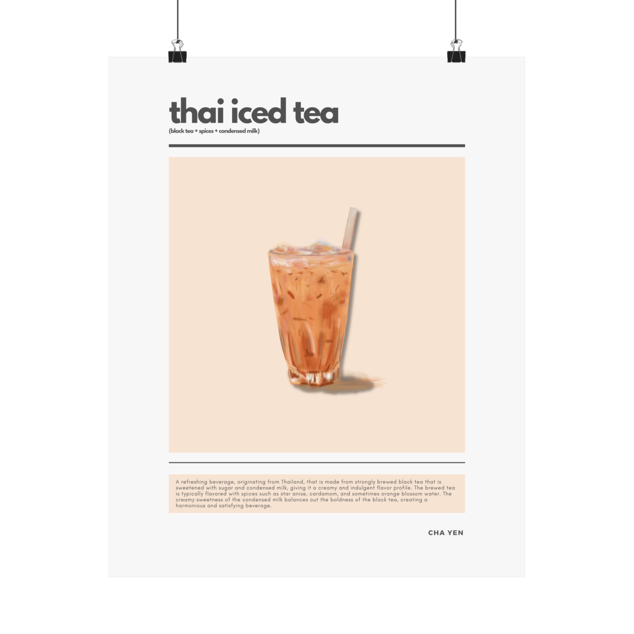 Thai Iced Tea Poster Thai Iced Tea Wall Art Thai Iced Tea Art Thai Iced ...