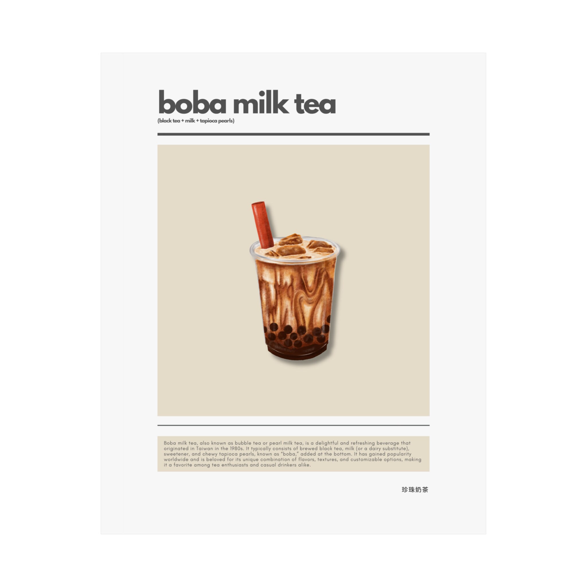 Boba Milk Tea Poster Boba Milk Tea Wall Decor Cafe Art Milk Tea Wall ...