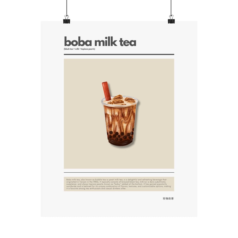 Boba Milk Tea Poster | Boba Milk Tea Wall Decor | Cafe Art | Milk Tea ...