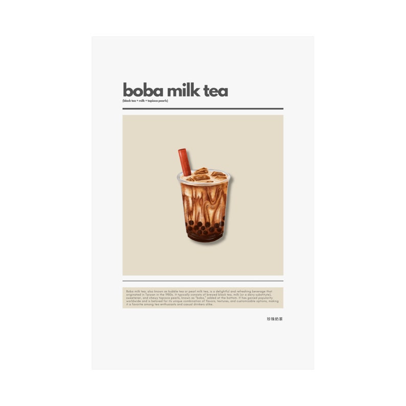 Boba Milk Tea Poster | Boba Milk Tea Wall Decor | Cafe Art | Milk Tea ...