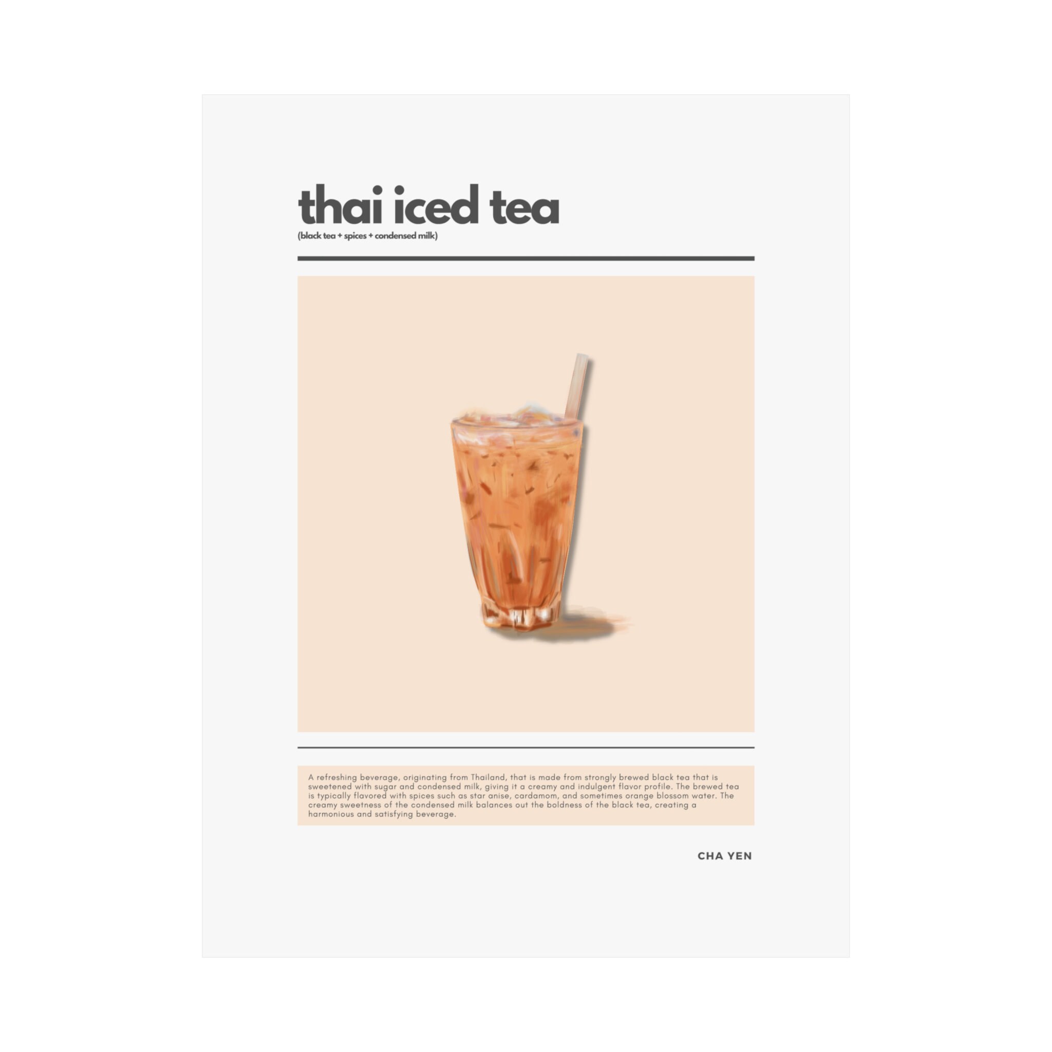 Thai Iced Tea Poster Thai Iced Tea Wall Art Thai Iced Tea Art Thai Iced ...