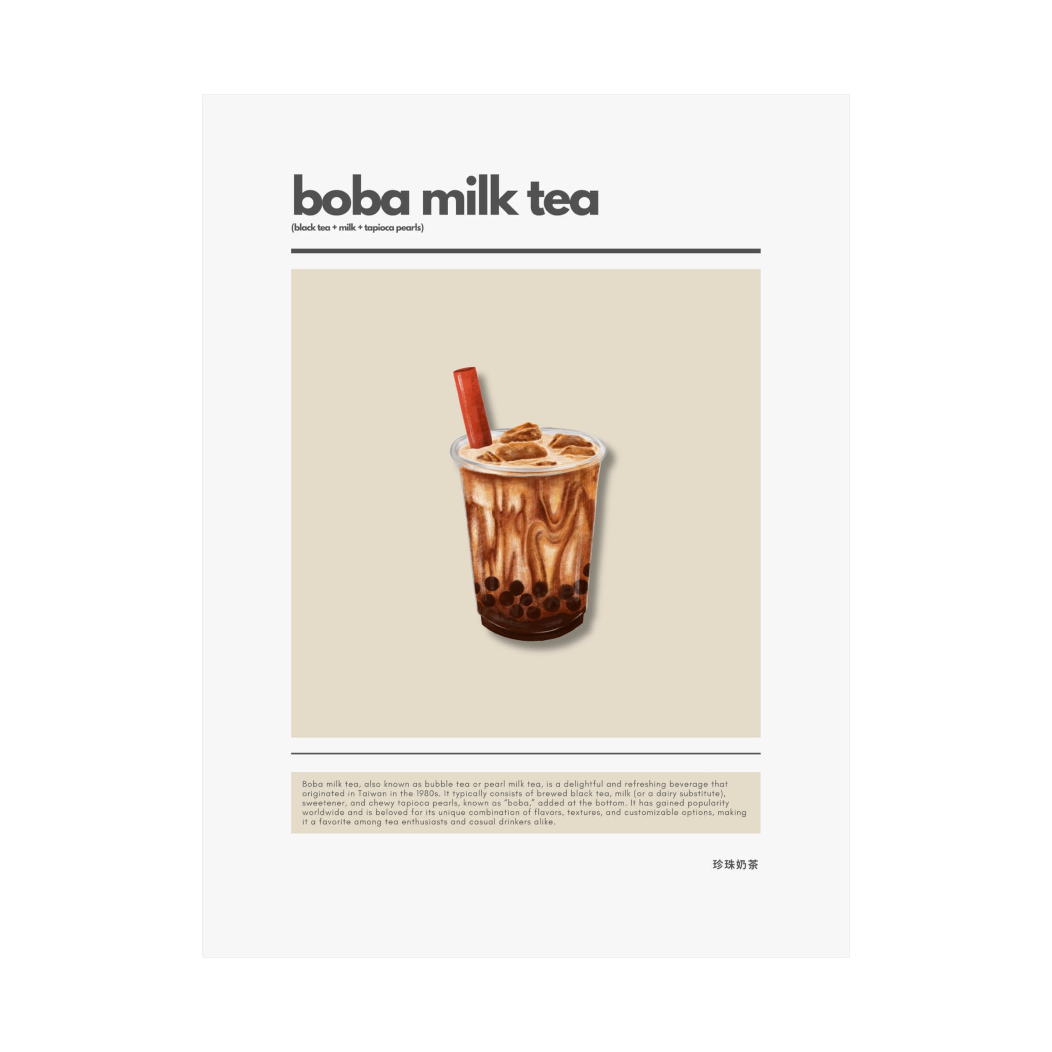Boba Milk Tea Poster Boba Milk Tea Wall Decor Cafe Art Milk Tea Wall ...