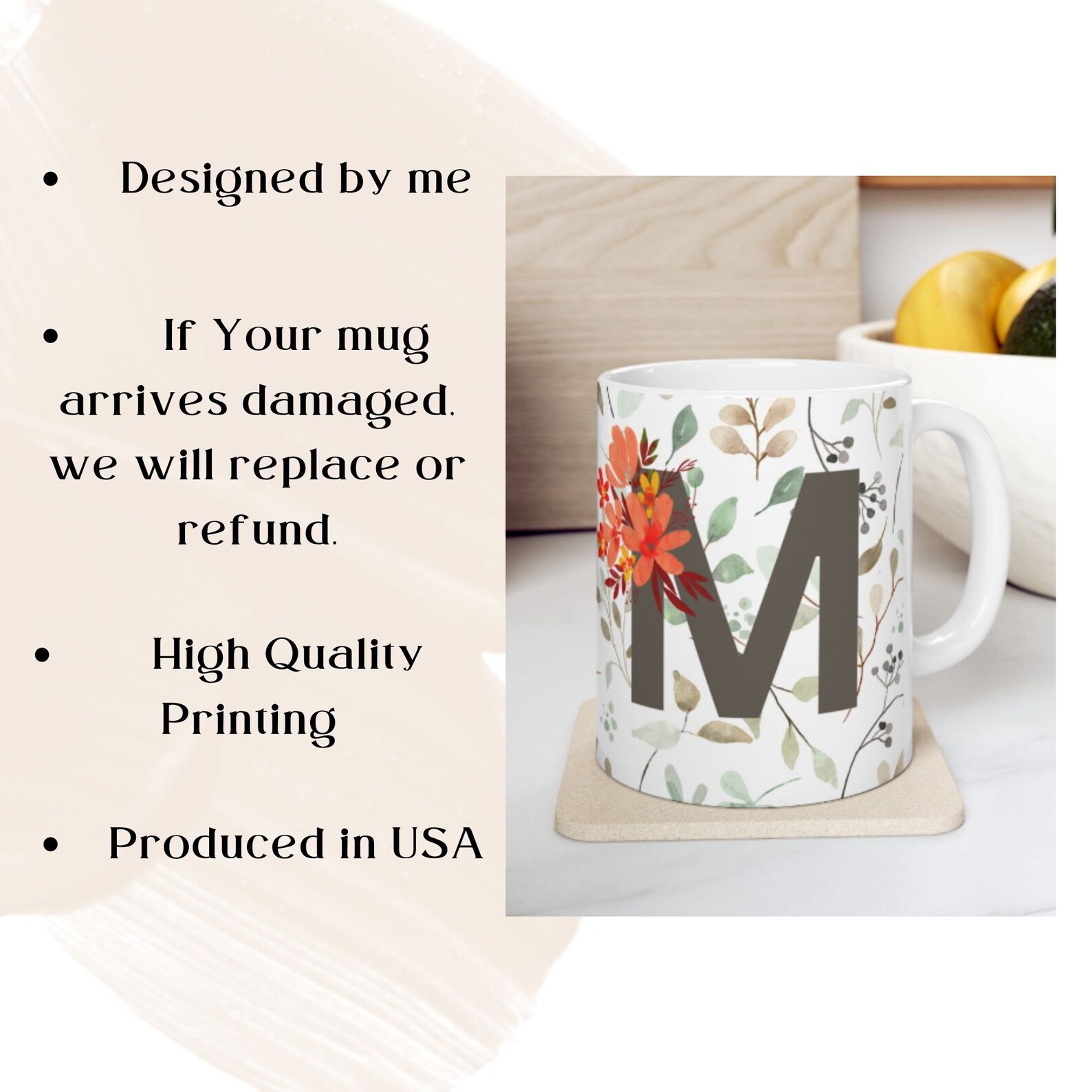 K Letter Ceramic Mug Personalised Mug, Initial Name Cup Gift for ...