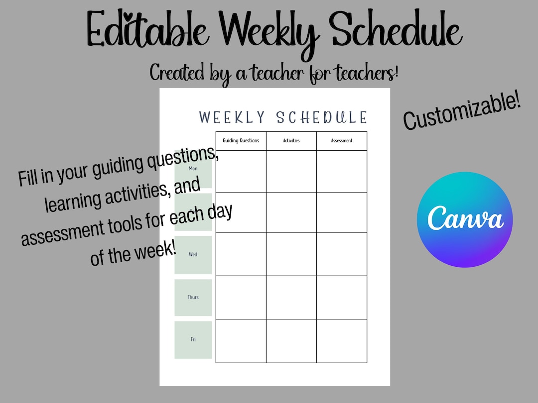 Editable Weekly Lesson Template - Etsy