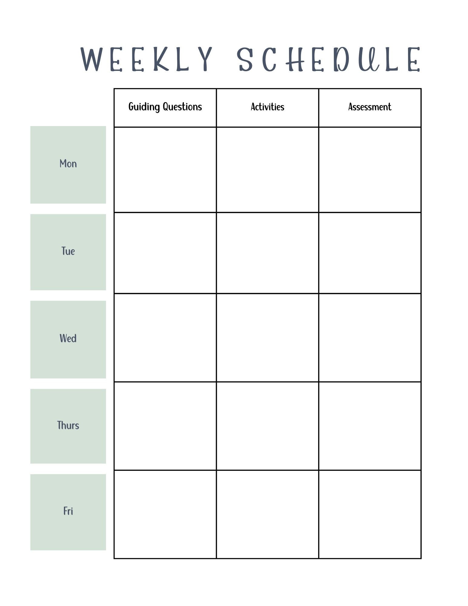Editable Weekly Lesson Template - Etsy