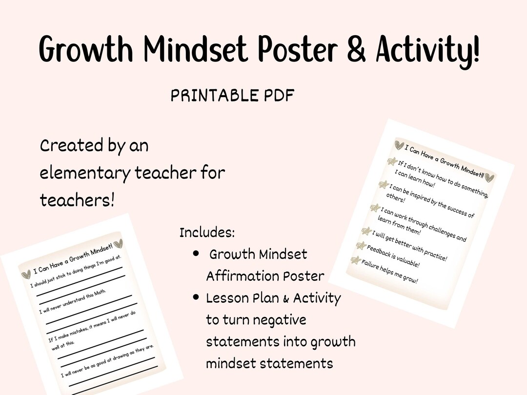 Growth Mindset Poster and Lesson Plan PDF Printable - Etsy