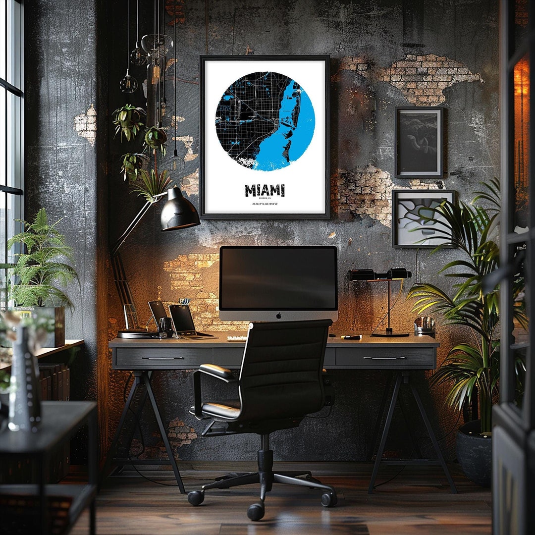 Miami Map, Minimalist Map, Miami Digital, Miami Map Digital, Miami Art ...