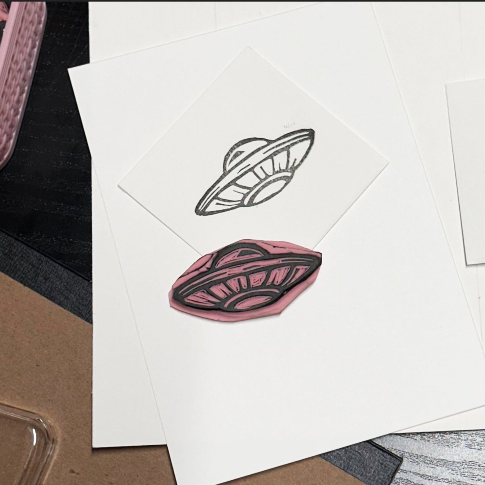 UFO Rubber Stamp Alien Stationery Hand Carved Stamp Flying Object ...