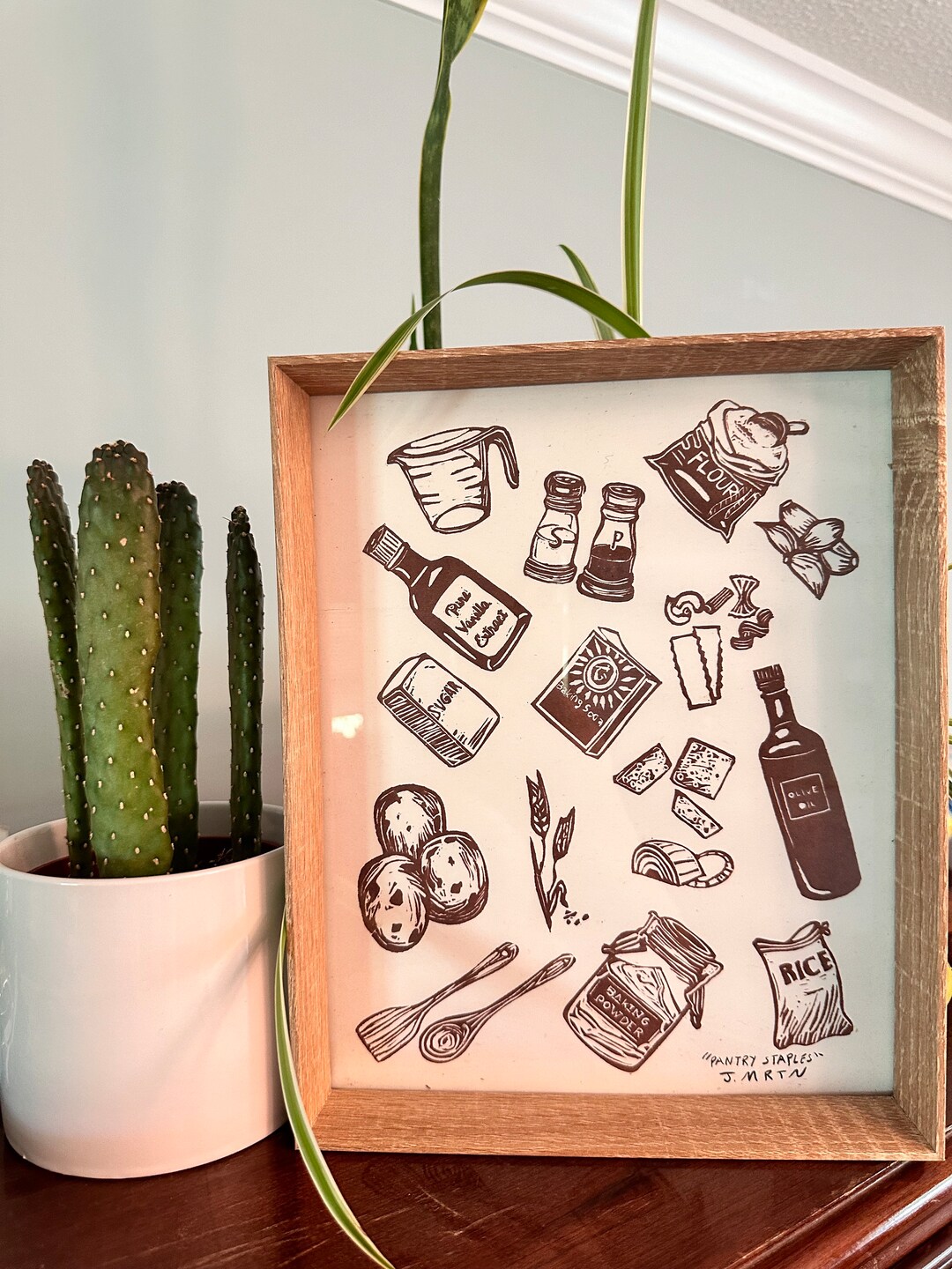 Kitchen Art Pantry Staples Block Print - Hand Carved Food Lover, 8x10 ...