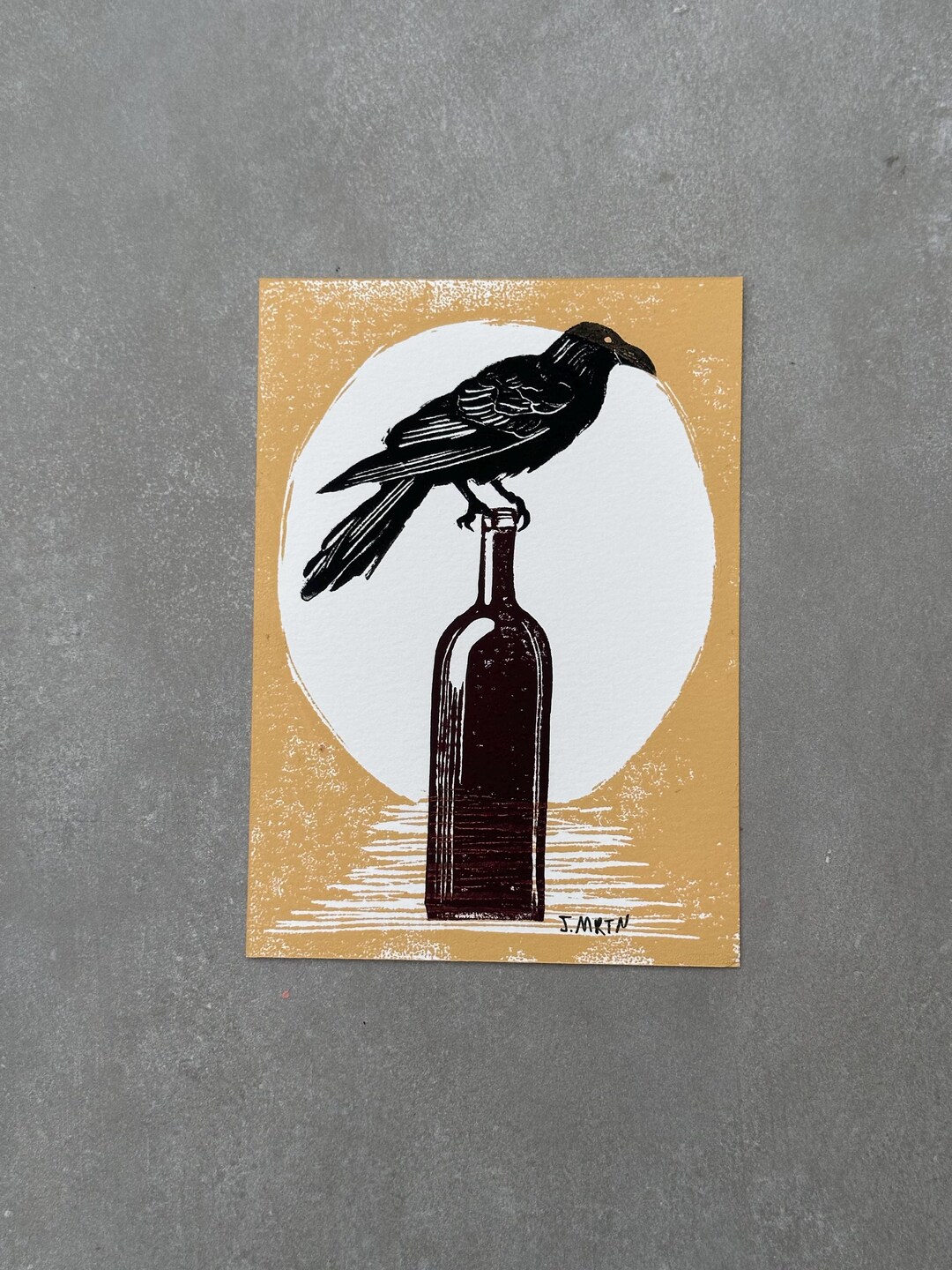 Raven Mini Print Linocut | Crow Rubber Stamp Linocut Print | Hand Pressed Block Print | Original ...