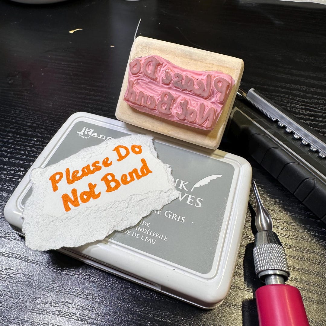 Please Do Not Bend Rubber Stamp | Hand-carved Stamp | Handmade Sticker ...