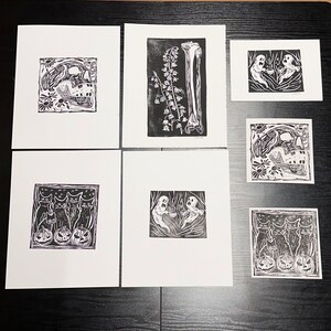 Cat Halloween Linocut | Halloween Block Print | Jack-o-lanterns Lino ...