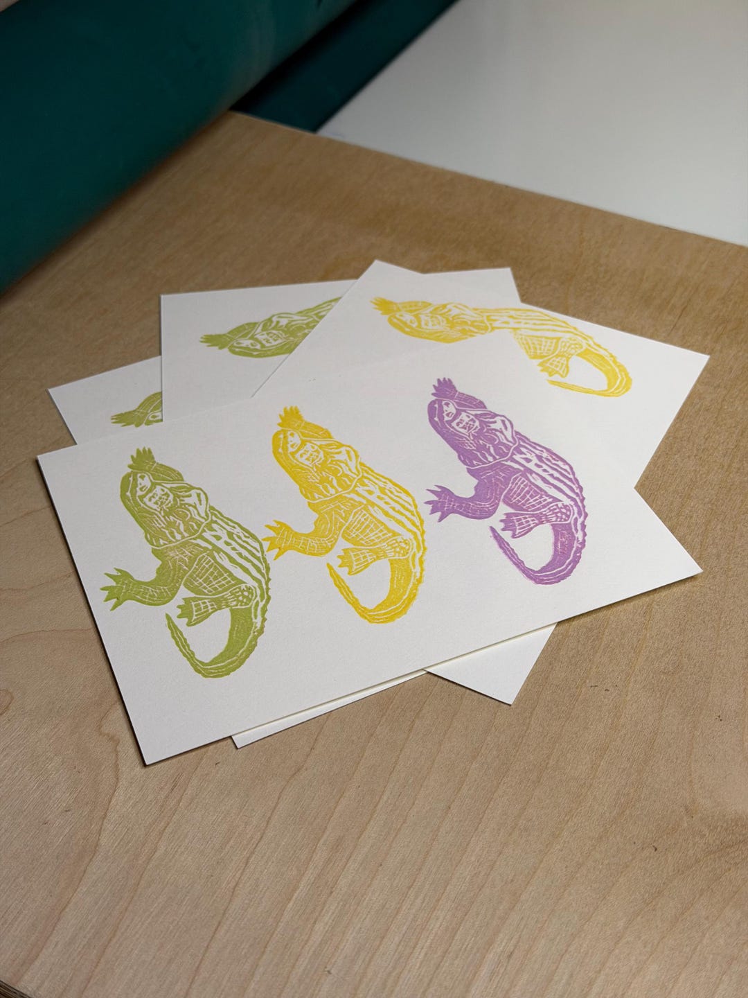 Louisiana Alligator Greeting Card Set With Block Print Artwork, Blank ...