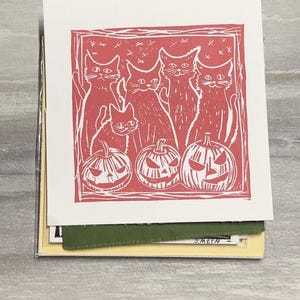 Cat Halloween Linocut | Halloween Block Print | Jack-o-lanterns Lino ...
