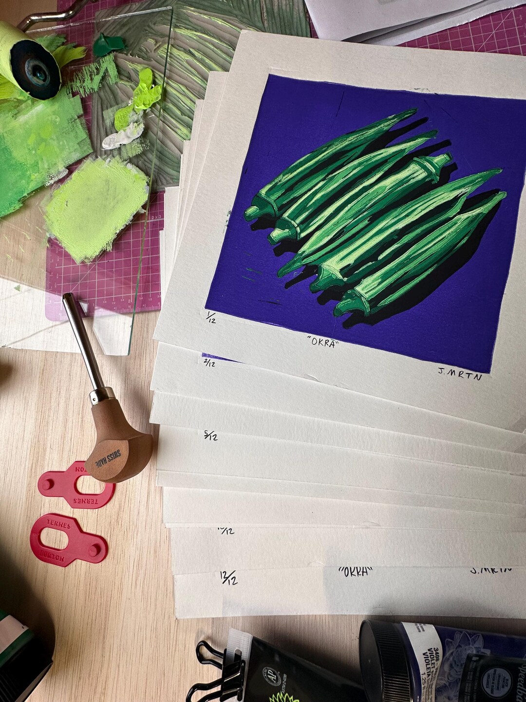 Okra Art, Linocut Southern Cajun Art | Reduction Signed and Numbered ...
