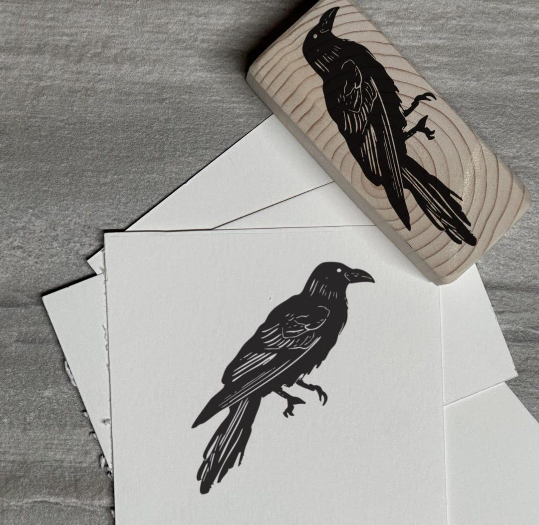 Raven Rubber Stamp | Crow Hand Carved Stamp | Bird Art - Etsy