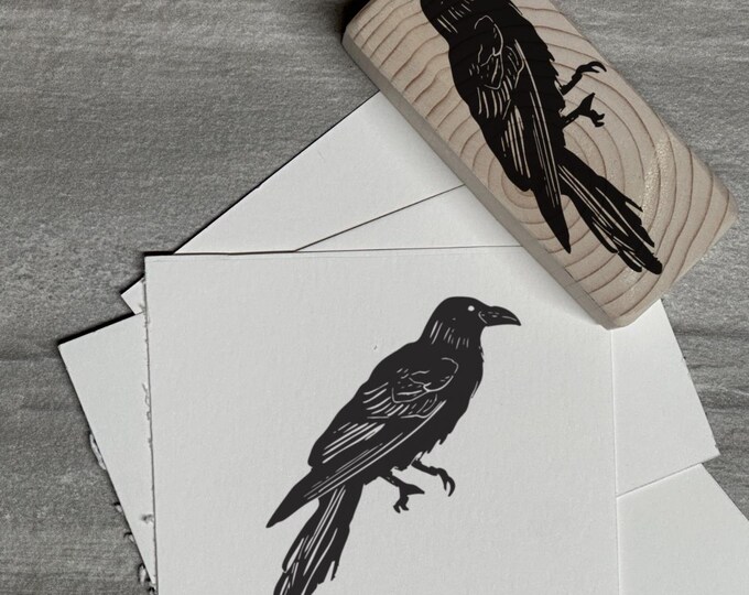 Raven Rubber Stamp | Crow Hand Carved Stamp | Bird Art - Etsy