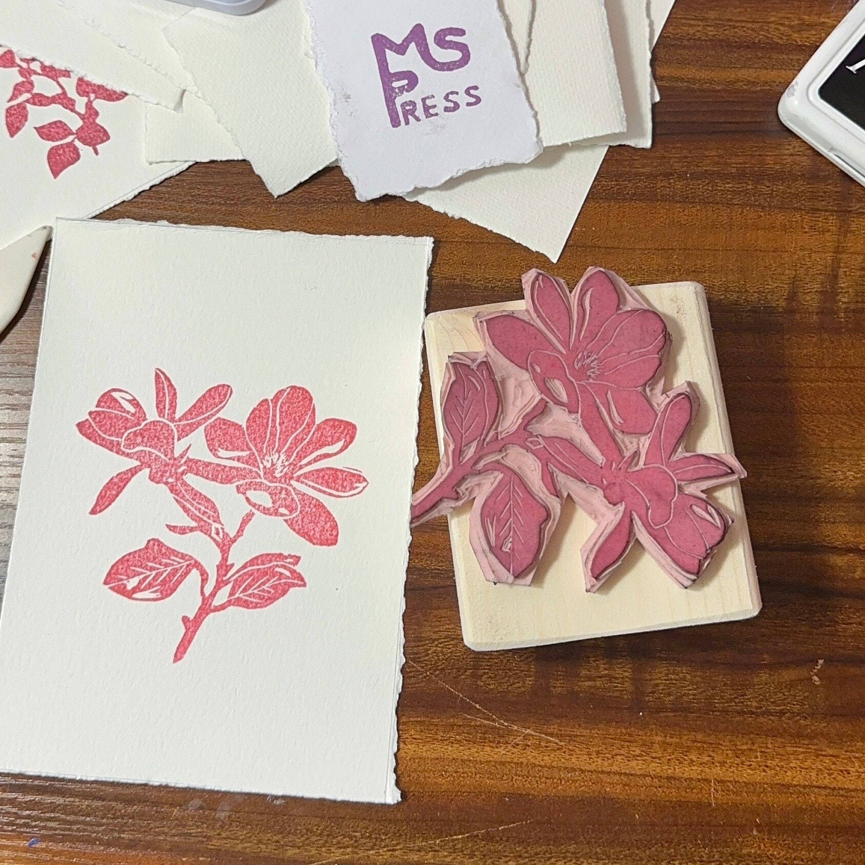 Magnolia Flower Block Print, Blooming Magnolias Foliage Wall Decor ...