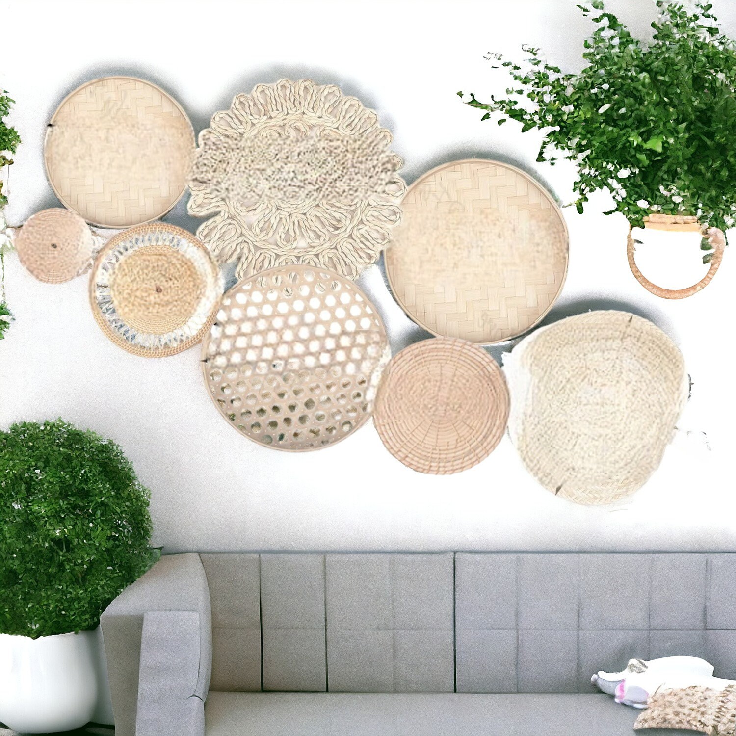 Boho Rattan Basket Wall Decor, Rattan Round Decoration, Handmade ...
