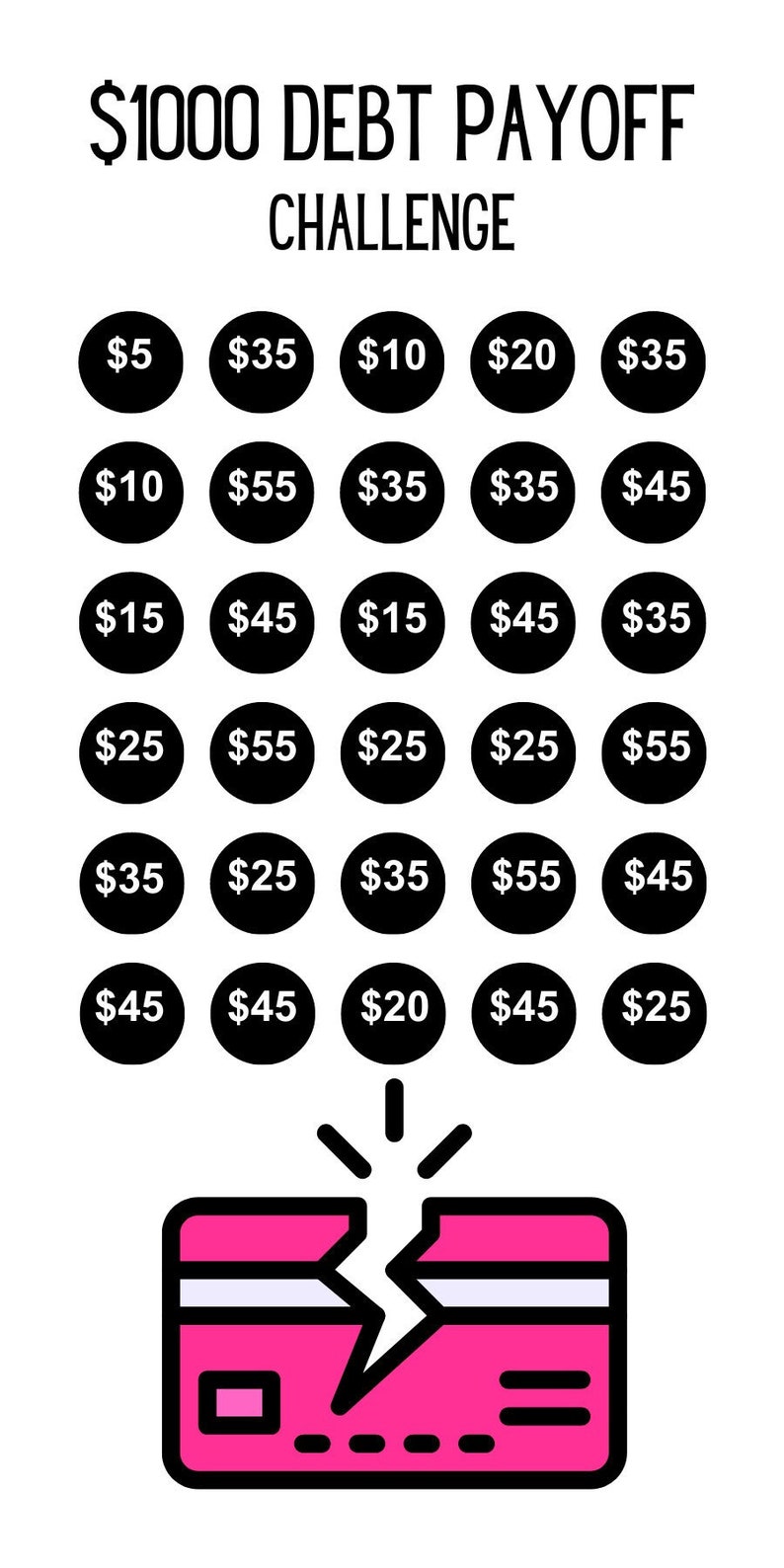 1000 Debt Savings Challenge - Printable - Etsy