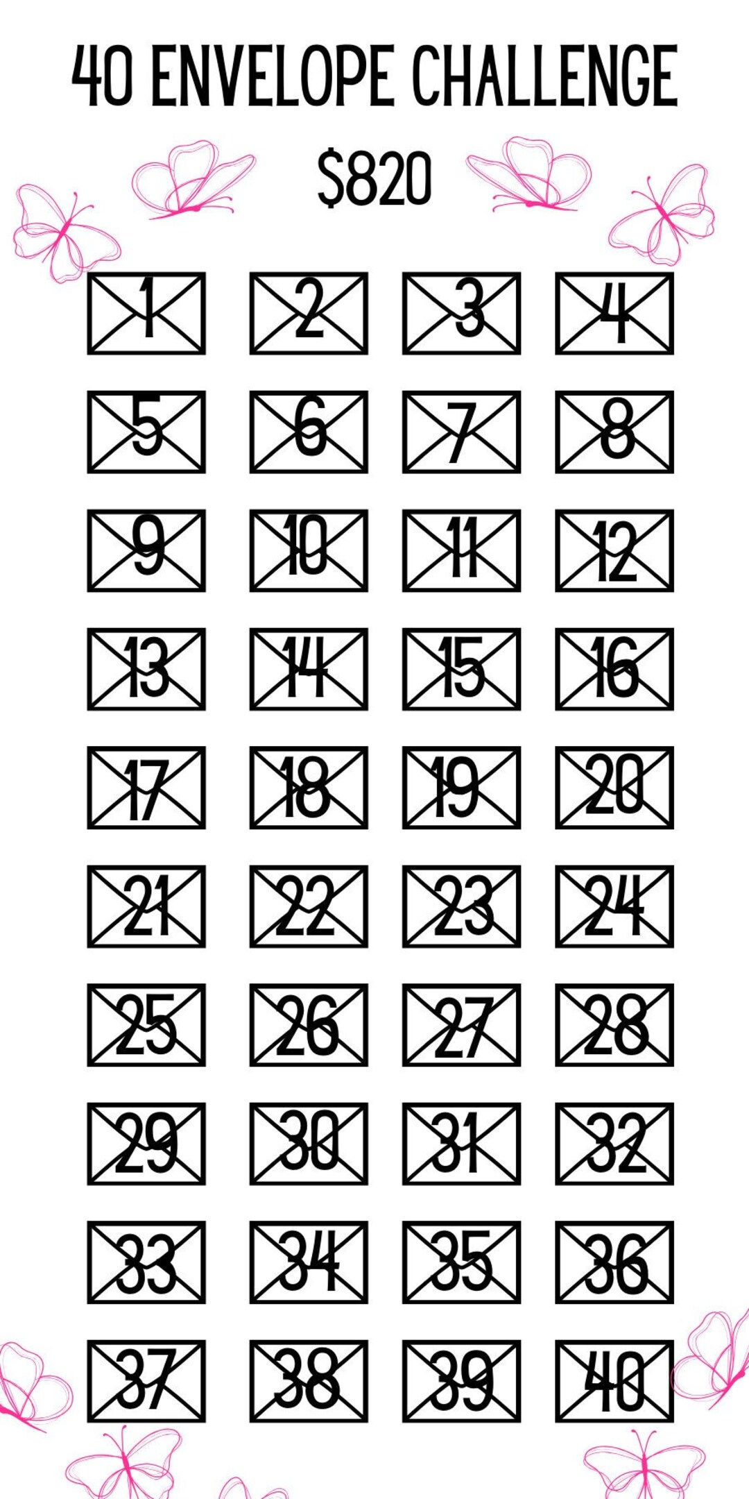 40 Envelope Cash Saving Challenge - Printable - Etsy