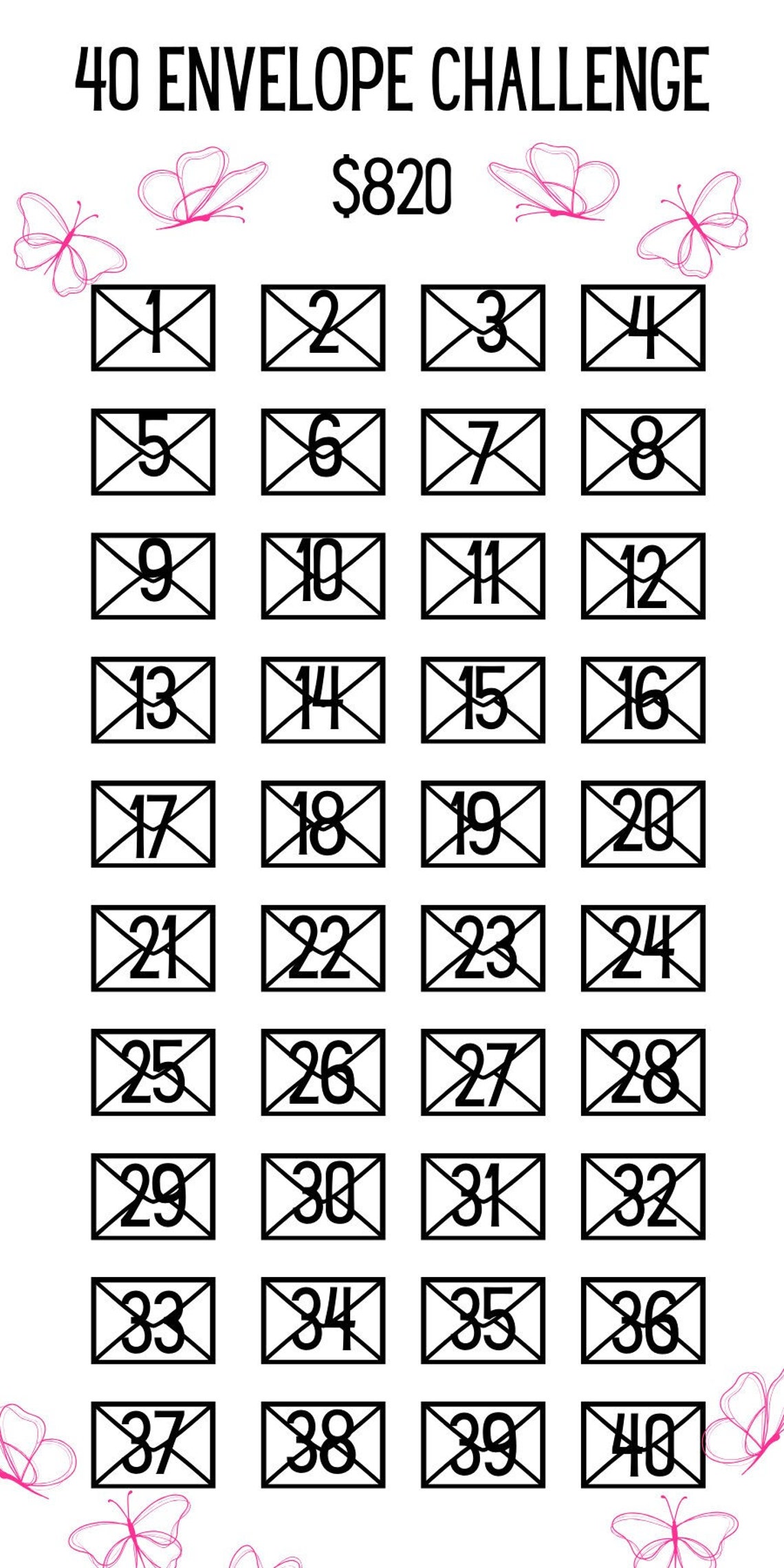 40 Envelope Cash Saving Challenge - Printable - Etsy