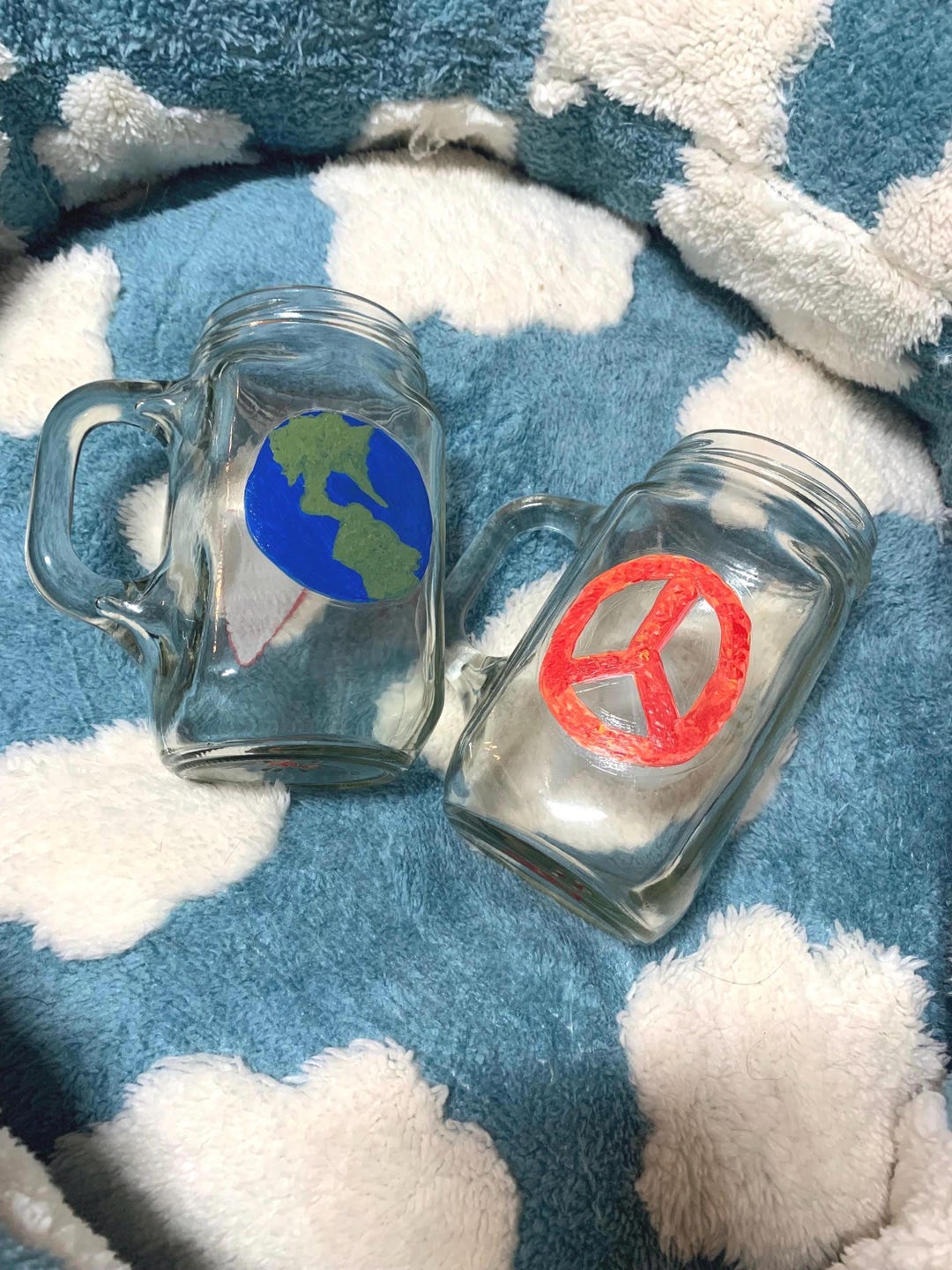 Hand-painted Peace & Love on Earth Mason Jar Set – Upcycled Iced Coffee ...