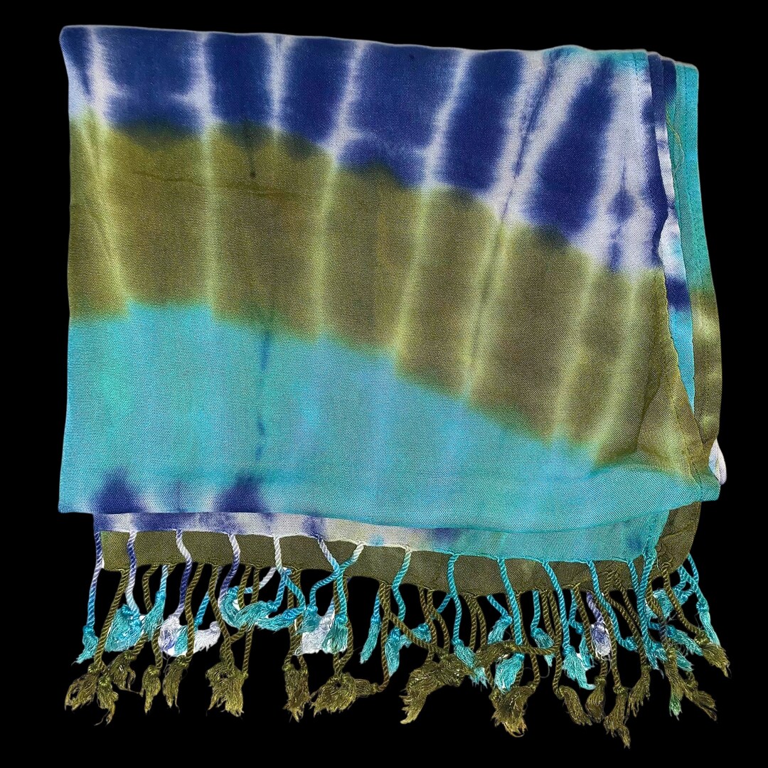 Tie Dye Hijab Modest Headscarf Muslim Scarf In Aqua Green And Blue Hippie Boho Earthy Hand Made