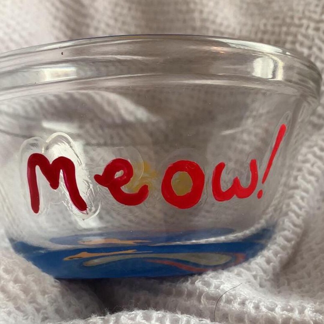 Hand-painted Cat Food Bowl - Fish Design Thrifted/upcycled - Etsy