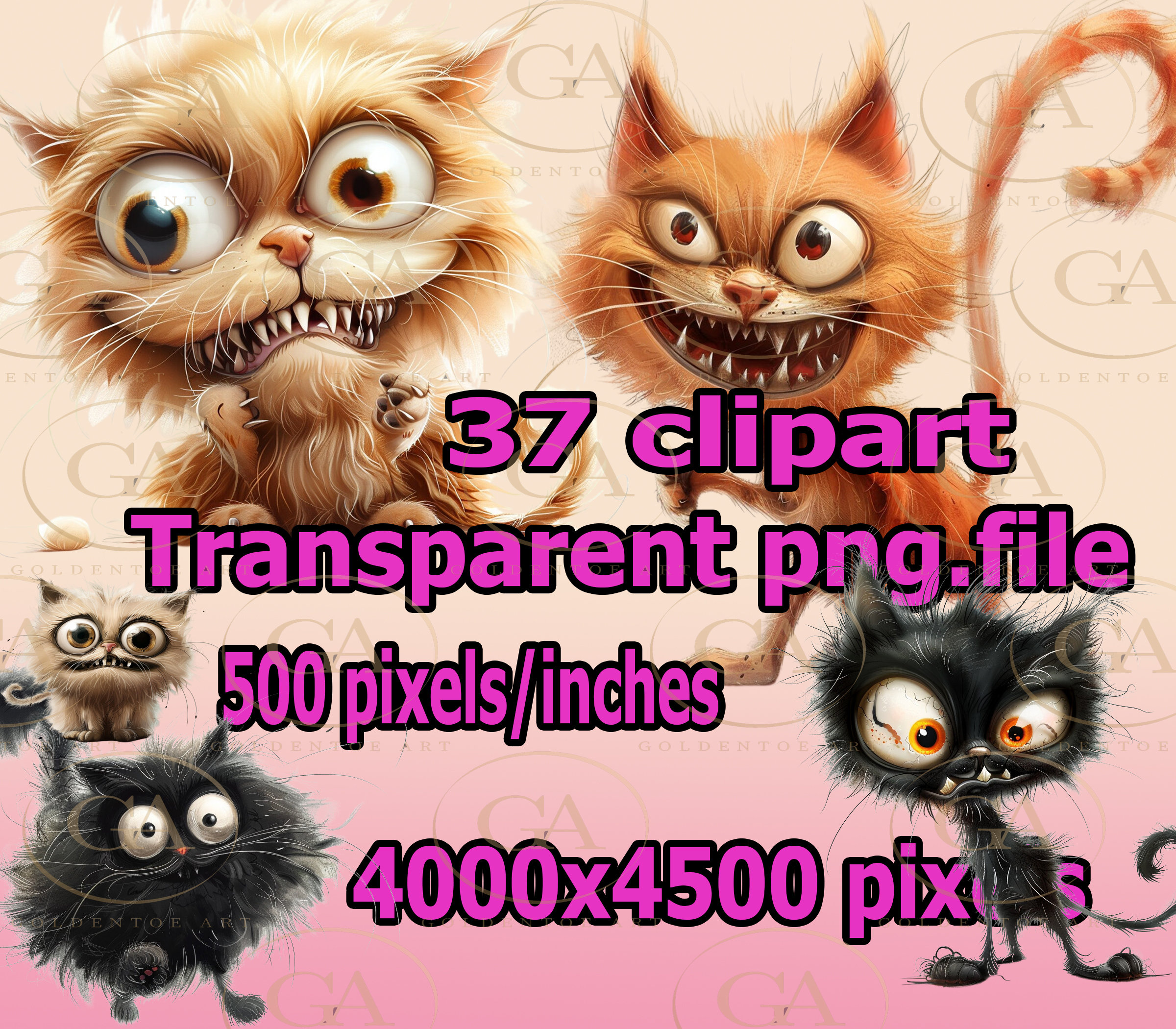 Funny Crazy and Cute Cat Clipart PNG, Bundle Set 37 Animals Clip Art ...