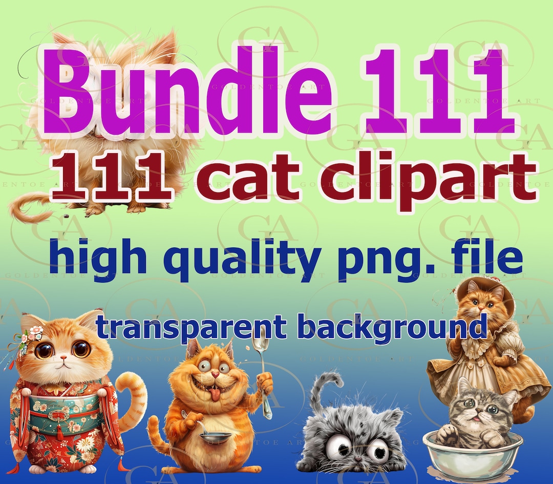 Bundle Set,111 Cat Clipart, Png File,transparent Background,kitte,crazy ...