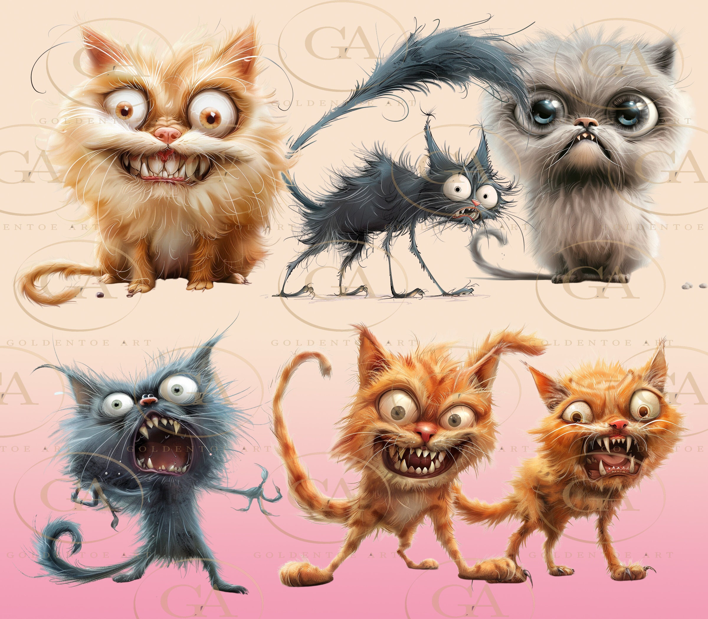 Funny Crazy and Cute Cat Clipart PNG, Bundle Set 37 Animals Clip Art ...