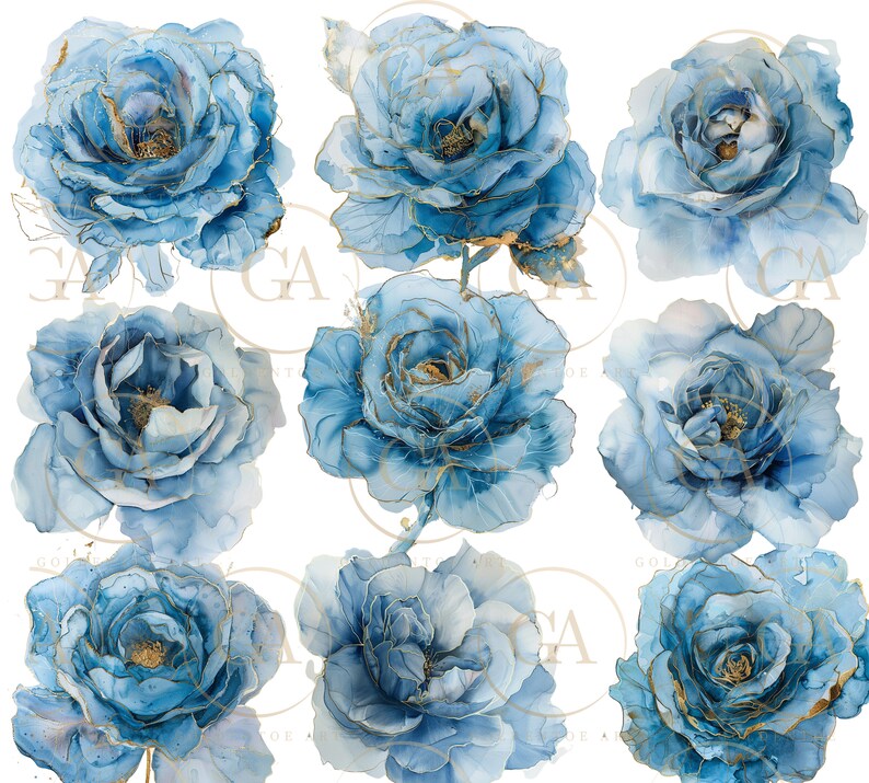13 Blue Flowers Clipart,blue Rose Print, Printable Watercolor Clipart ...