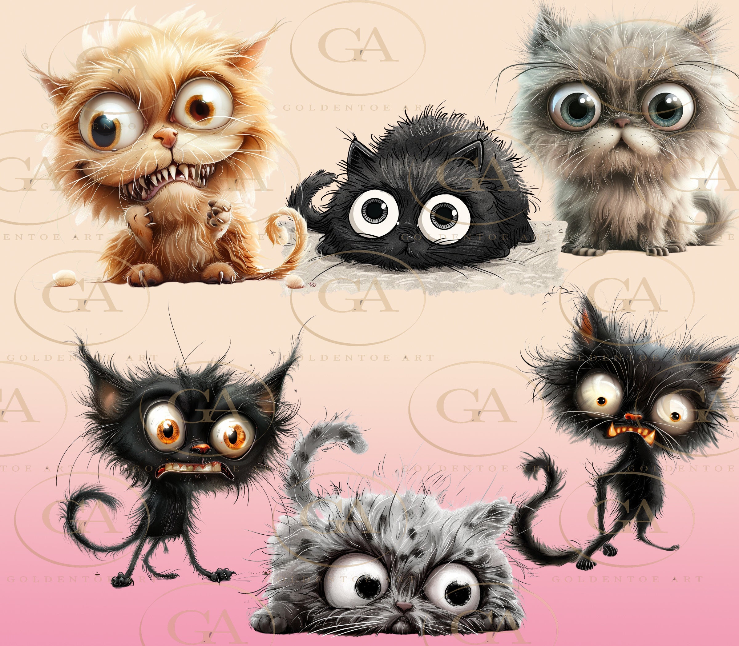 Funny Crazy and Cute Cat Clipart PNG, Bundle Set 37 Animals Clip Art ...