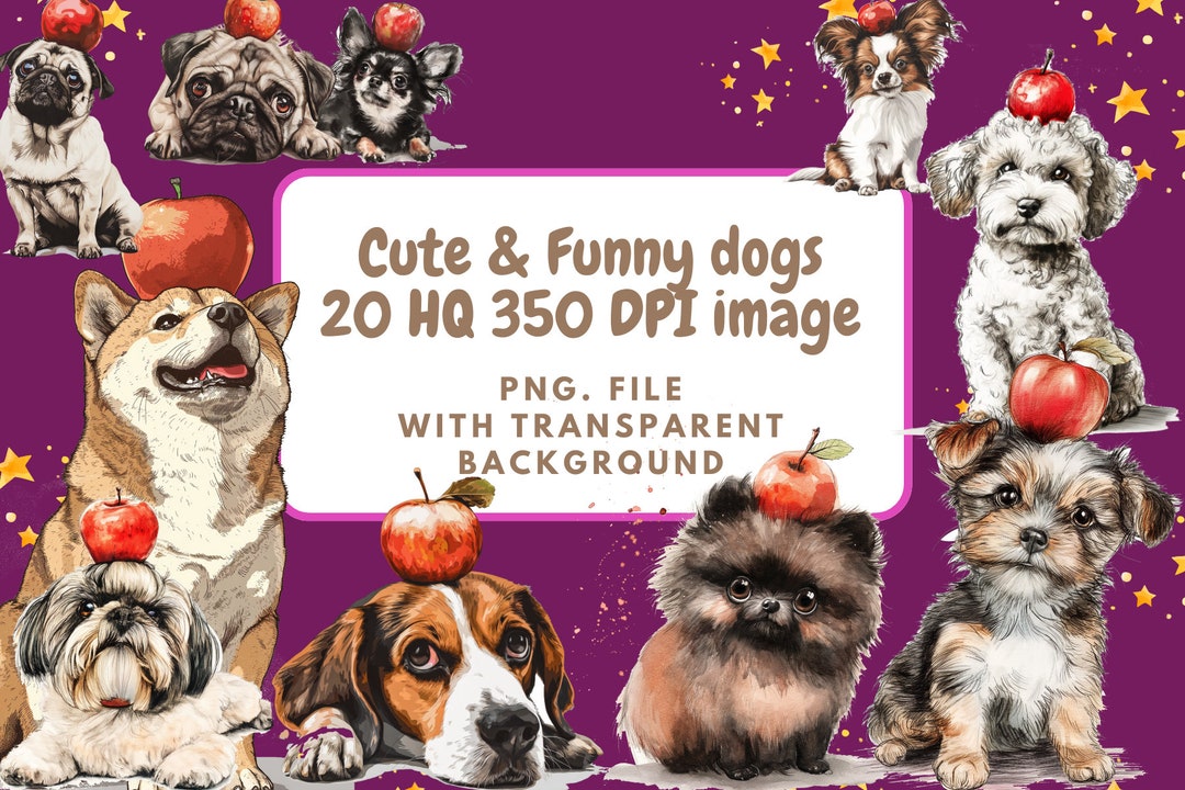 Cute and Funny Dog PNG Clipart Bundle 20 High Quality 350DPI Images ...