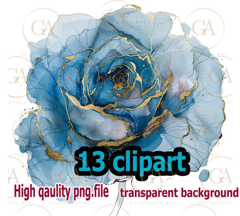 13 Blue Flowers Clipart,blue Rose Print, Printable Watercolor Clipart ...