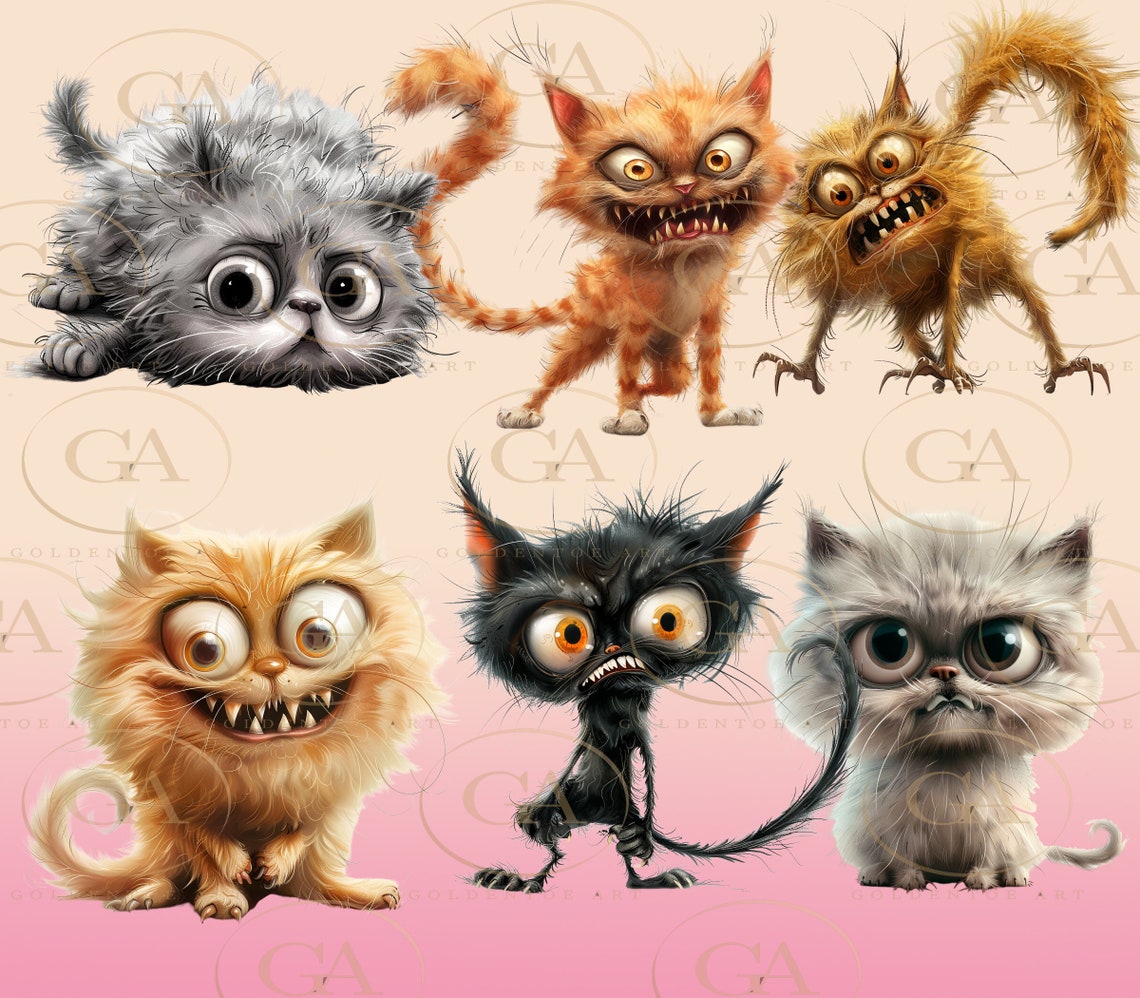 Funny Crazy and Cute Cat Clipart PNG, Bundle Set 37 Animals Clip Art ...