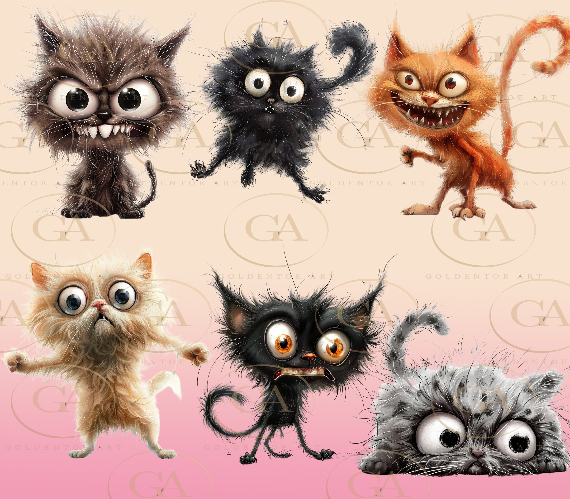 Funny Crazy and Cute Cat Clipart PNG, Bundle Set 37 Animals Clip Art ...