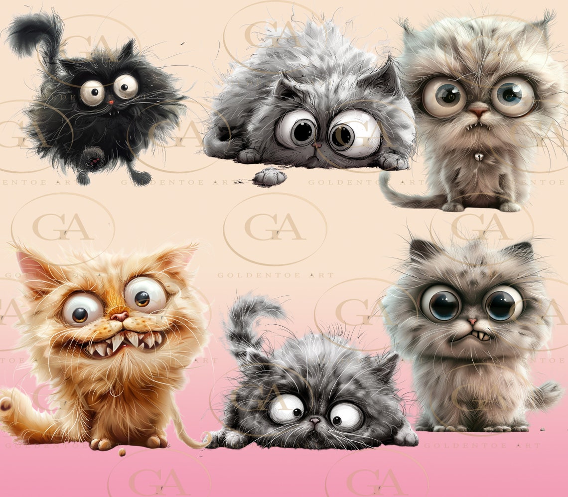 Funny Crazy and Cute Cat Clipart PNG, Bundle Set 37 Animals Clip Art ...