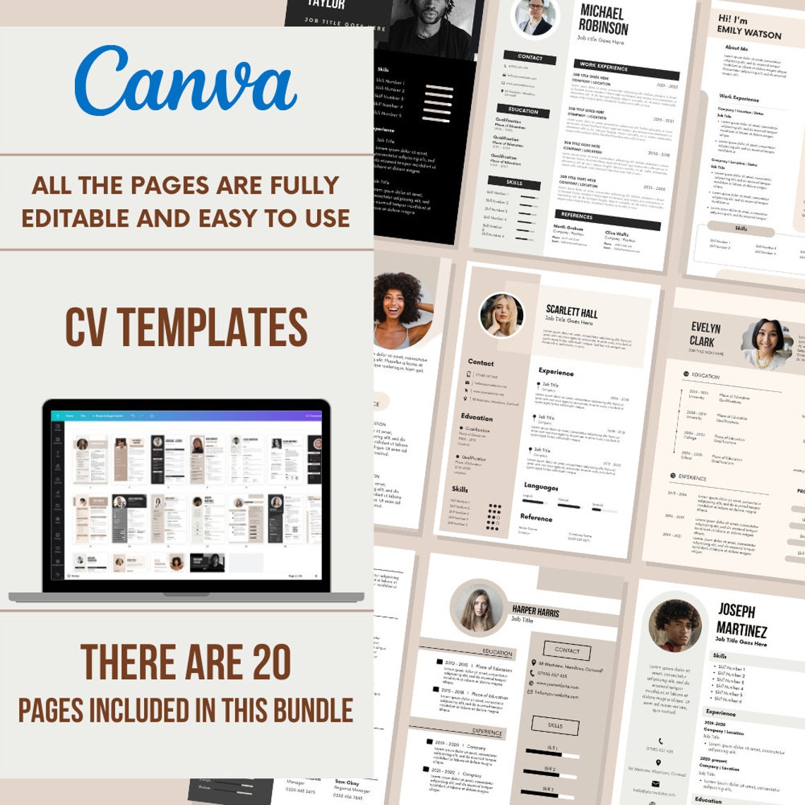 CV TEMPLATES - 20 Canva Templates - Etsy