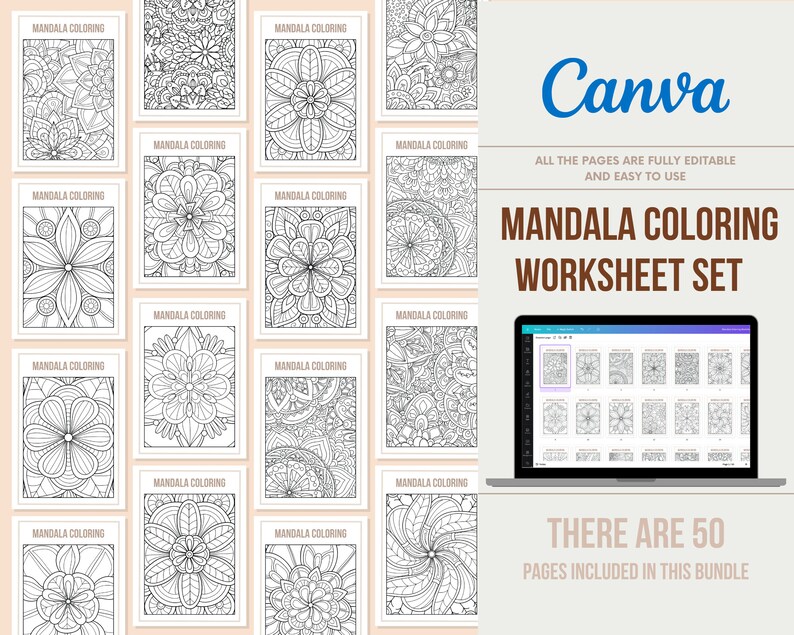 Mandala Coloring Worksheet Set - 50 Pages - Etsy