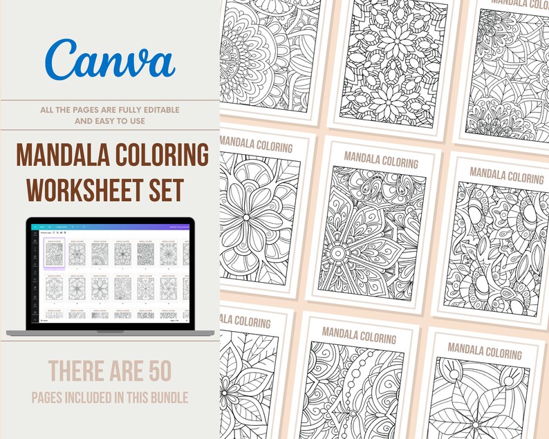 Mandala Coloring Worksheet Set - 50 Pages - Etsy